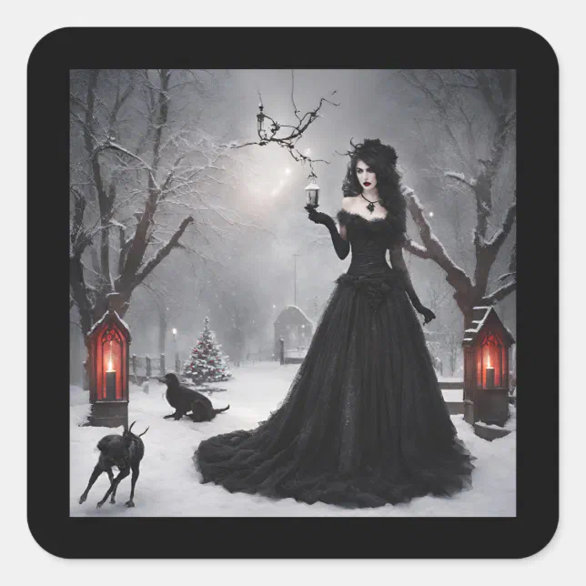 Gothic Christmas Square Sticker | Zazzle