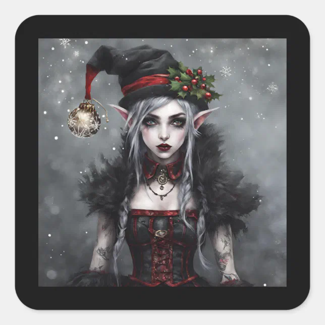 Gothic Christmas Square Sticker | Zazzle