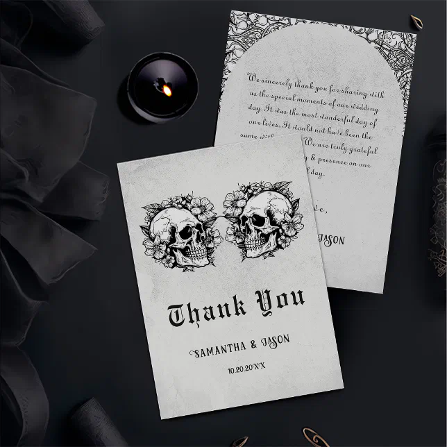 Gothic Floral Skull Halloween Wedding Thank You Card | Zazzle
