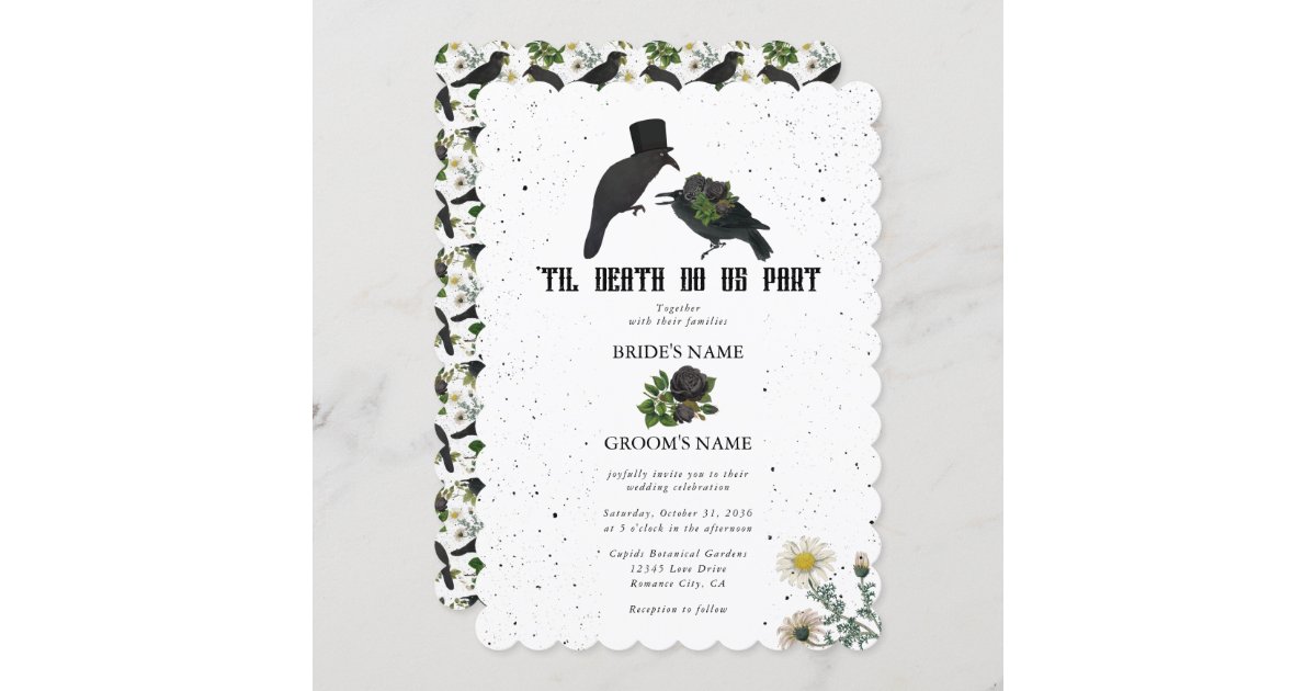Gothic Halloween Black Roses Crows Wedding Invitation | Zazzle