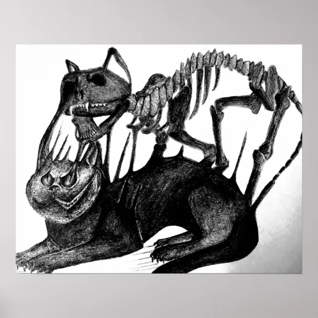 Gothic horror art - cat skeleton poster | Zazzle