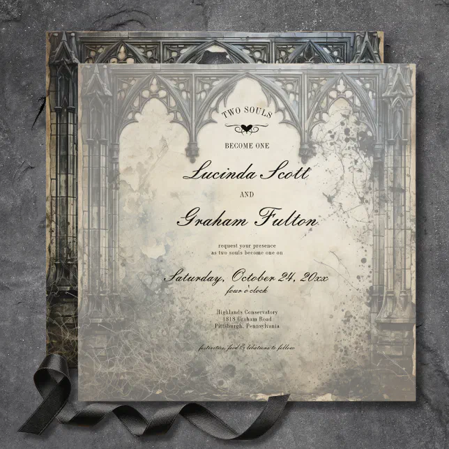 Gothic Moody Scenes Vintage Cream & Black Invitation | Zazzle