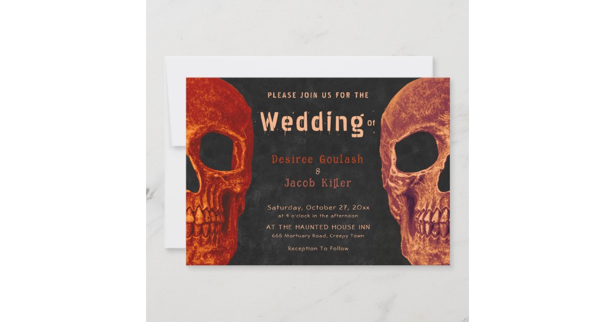 Gothic Skull Orange Black Hallowedding Invitation | Zazzle