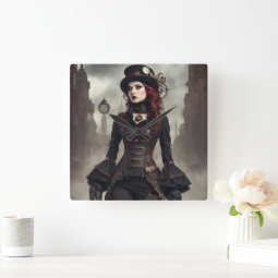 Gothic Steampunk Square Wall Clock | Zazzle