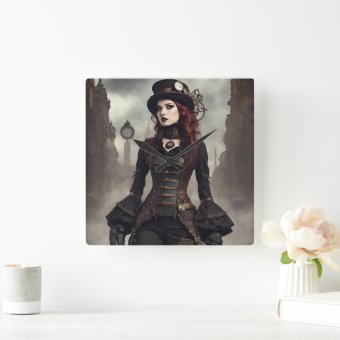 Gothic Steampunk Square Wall Clock | Zazzle