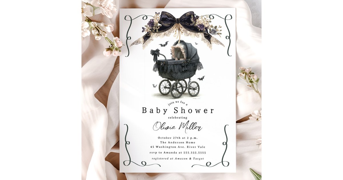 Gothic Vintage Pram Baby Shower Invitation | Zazzle