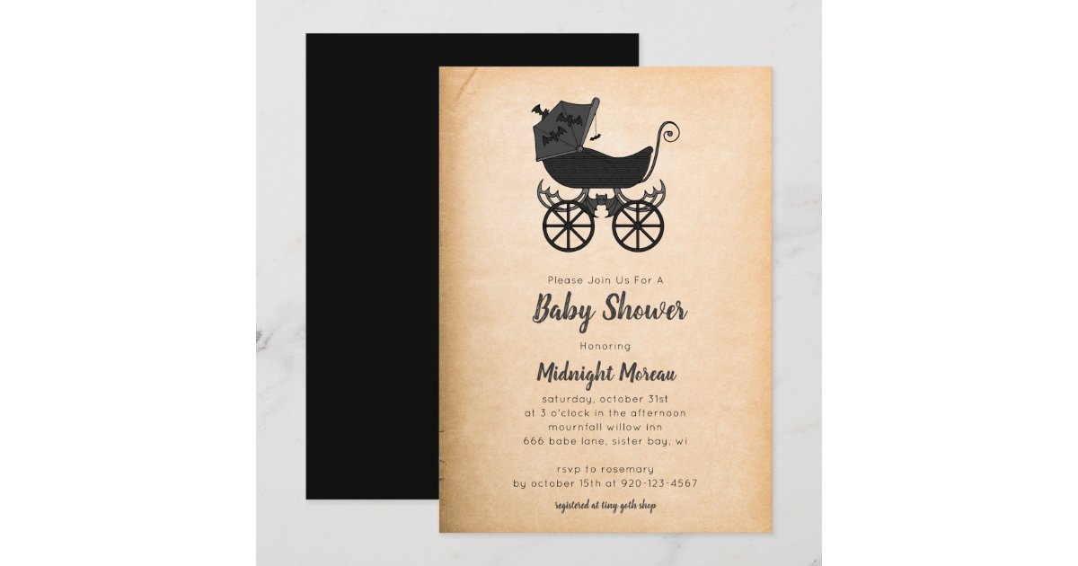 Gothic Vintage Stroller Bat Baby Shower Invitation | Zazzle