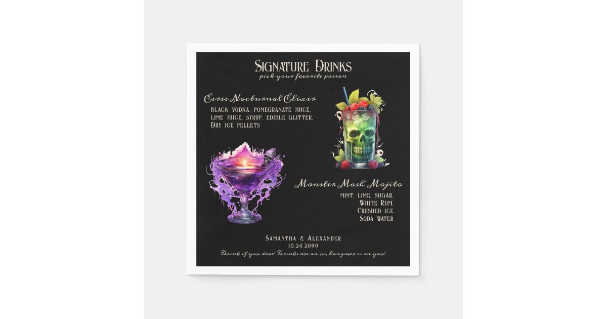 Gothic Wedding Whimsigoth Signature Drinks Sign Napkin | Zazzle