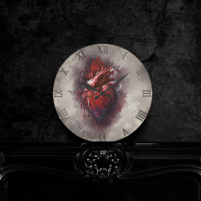 Gothic Witchery | Shadowy Heart with Bleeding Drip Round Clock | Zazzle