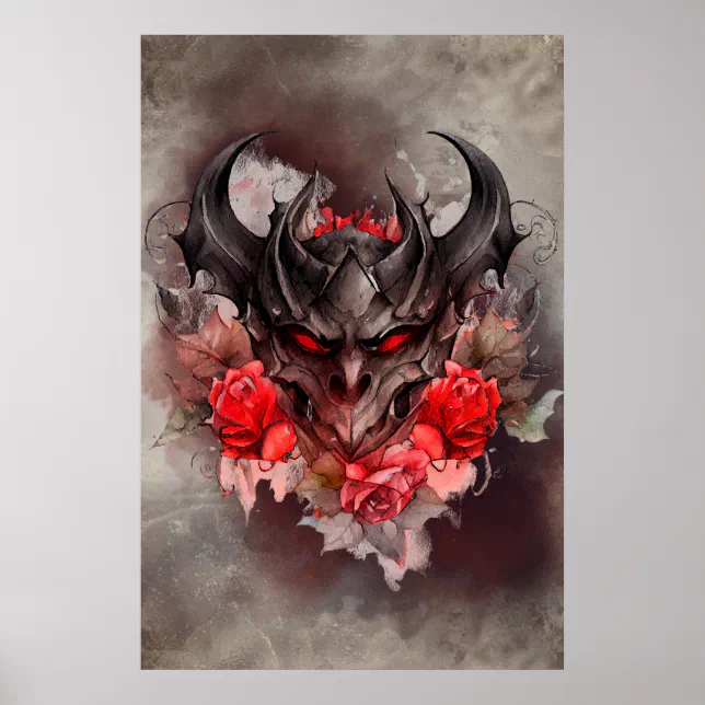 Gothic Wizardry | Red Eyed Demon Beast with Roses Poster | Zazzle