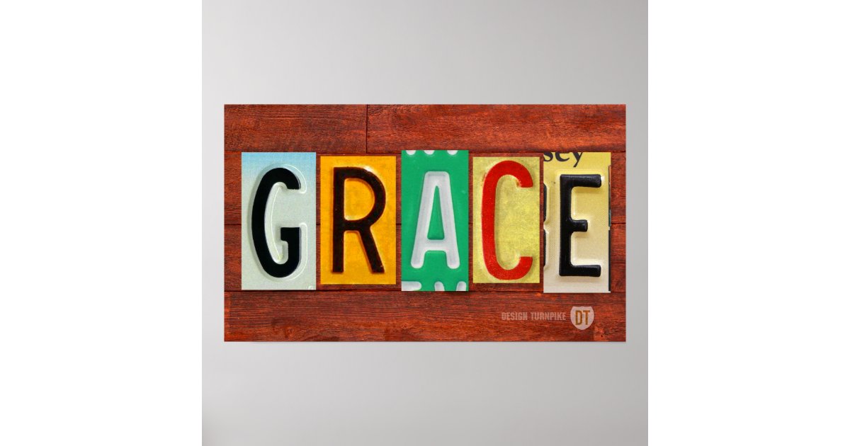 GRACE License Plate Lettering Name Sign Poster | Zazzle