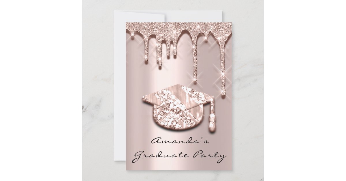 Graduate Drips Rose Powder Cap3D Effect Glam Invitation | Zazzle