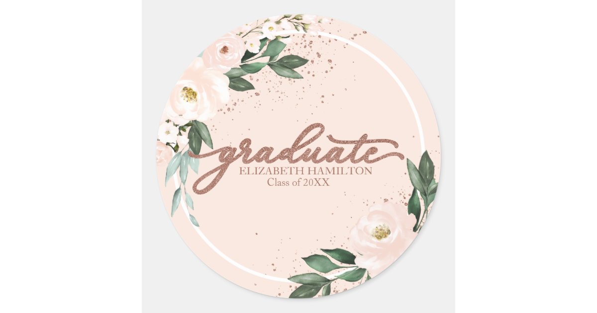 Graduate Pink Blush Floral Graduation Party Classic Round Sticker | Zazzle