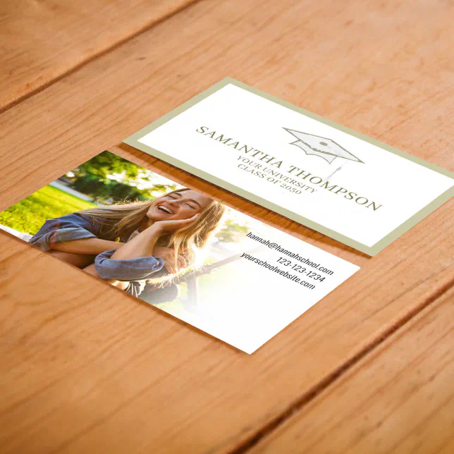 Graduate Student University Graduation Cap Photo Business Card | Zazzle