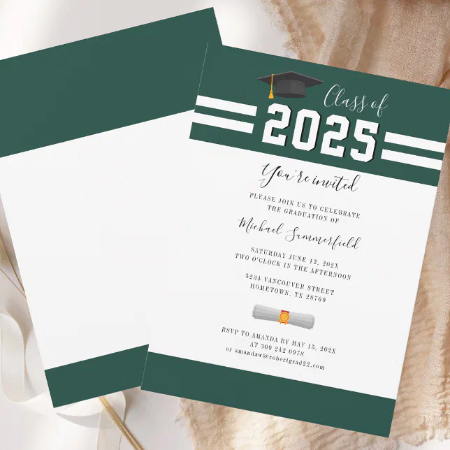 Graduation 2025 Green White Grad Party Invitation | Zazzle
