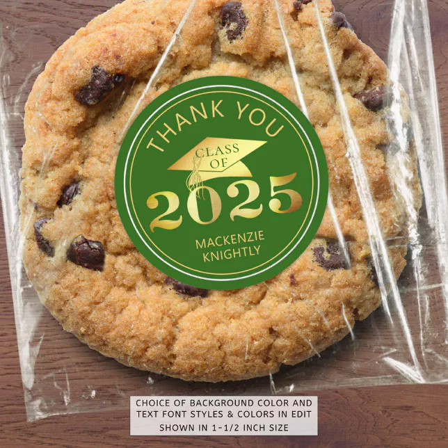 Graduation 2025 Thank You Green Faux Gold Foil Classic Round Sticker ...