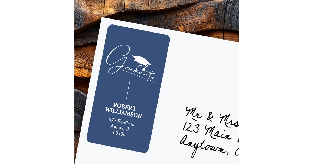 Graduation Cap Blue Return Address Label | Zazzle