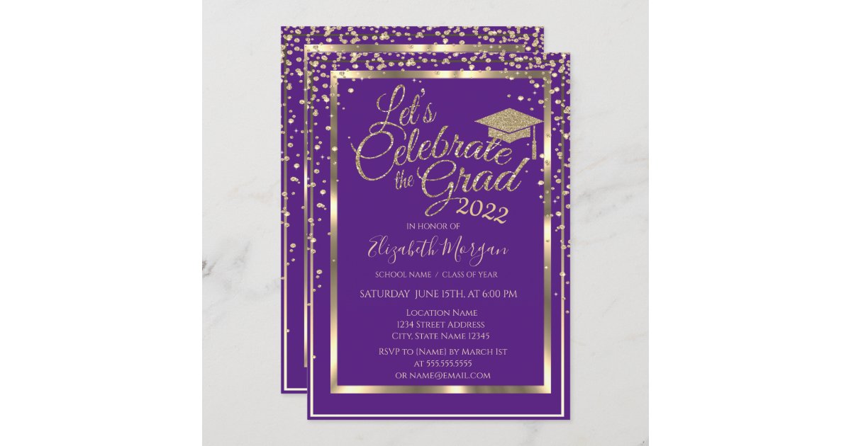 Graduation Cap Diamonds Violet Graduation Invitation | Zazzle