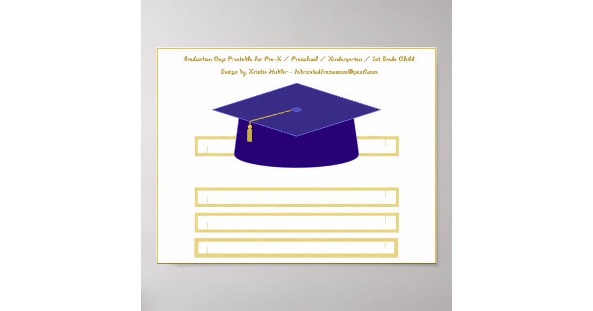 Graduation Cap Navy Blue Paper Hat Printable Poster | Zazzle