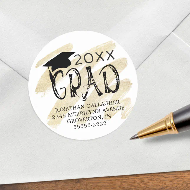 Graduation Modern CONGRATS GRAD Return Address Classic Round Sticker ...