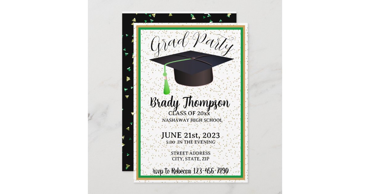 GRADUATION Party-GREEN & GOLD-2 PHOTO Invitation | Zazzle