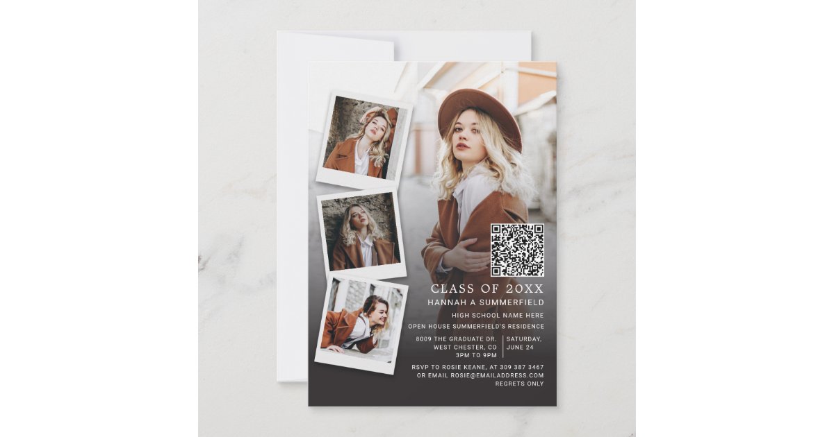 Graduation Party Multi Photo QR Code Grad 2025 Invitation | Zazzle