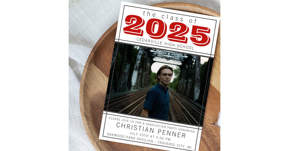 Graduation Party Open House 2025 Photo Red Invitation | Zazzle