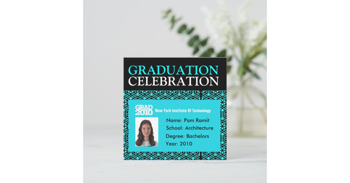 Graduation Party Photo ID Card Blue Invitation | Zazzle