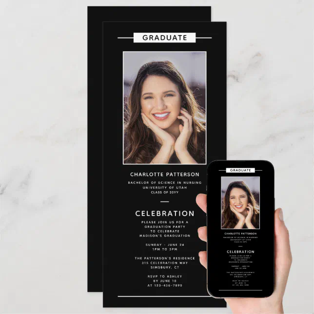 Graduation Party Simple Modern Photo QR Code Invitation | Zazzle