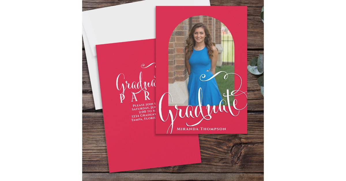 Graduation Photo Calligraphy Script Crimson Red Invitation | Zazzle