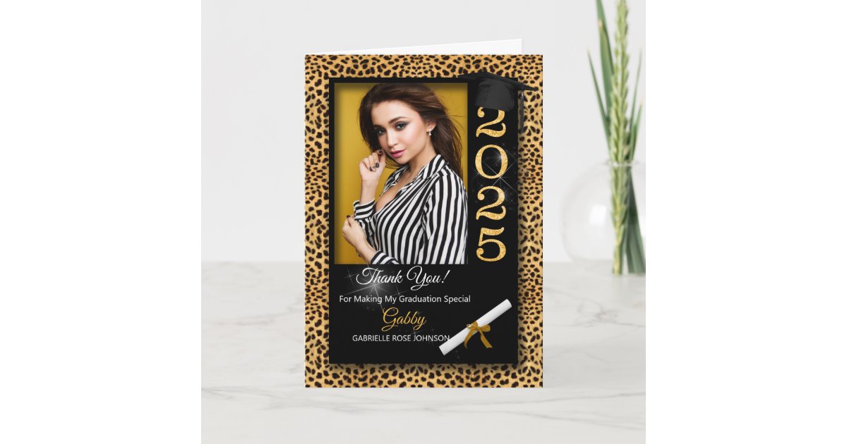 Graduation Thank You Cheetah Print 2025 Photo Card | Zazzle