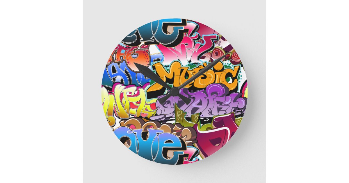 Graffiti Street Art Round Clock | Zazzle