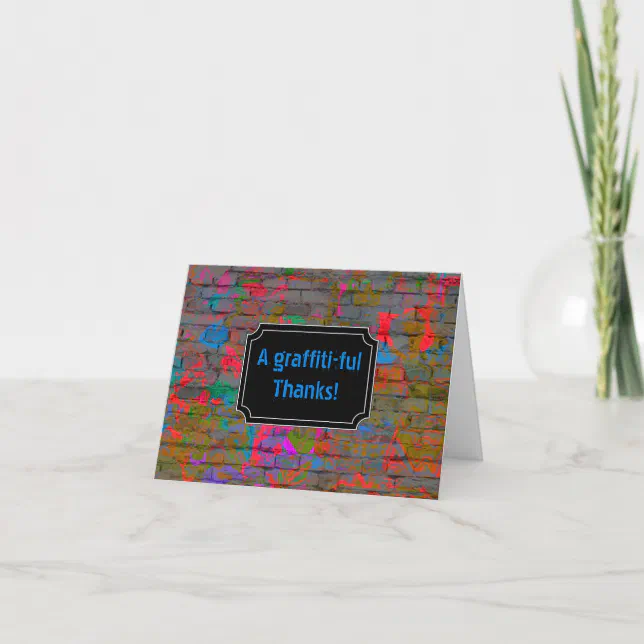 Graffiti wall thank you card | Zazzle