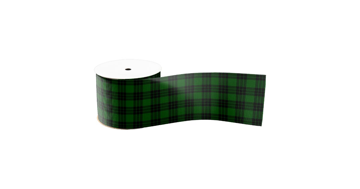 Graham tartan green black plaid grosgrain ribbon | Zazzle