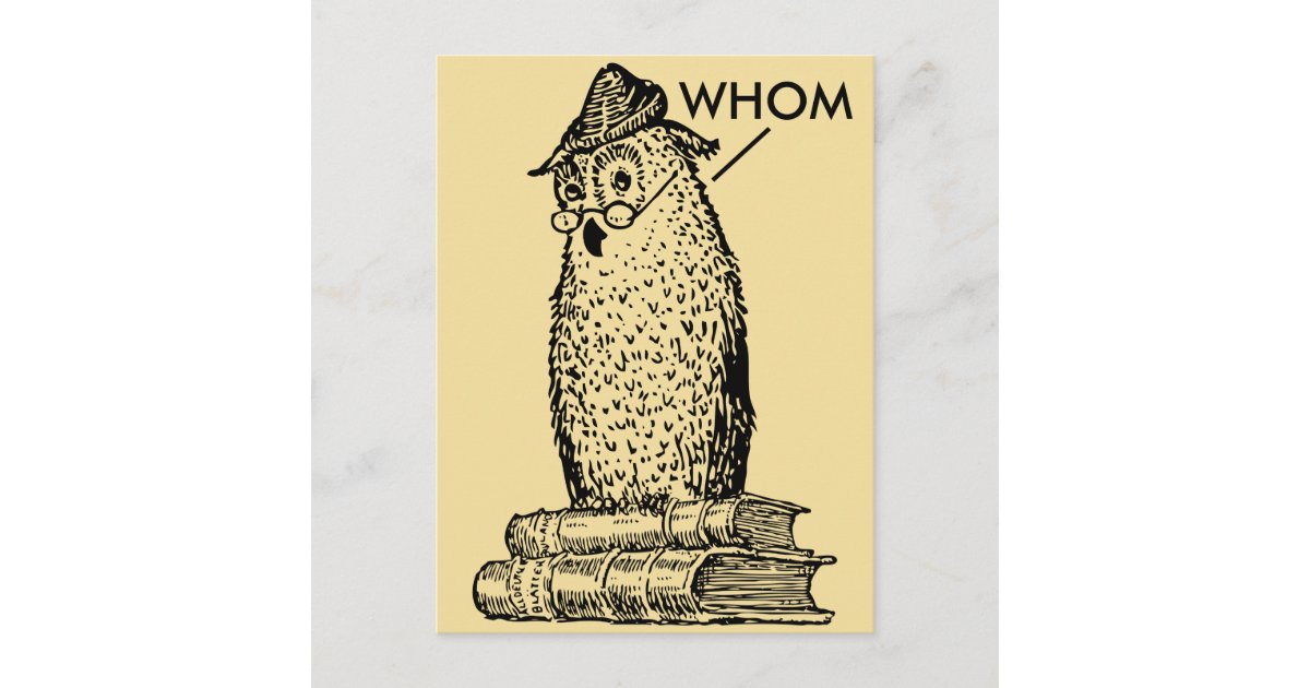 Grammar Owl Says Whom Postcard | Zazzle