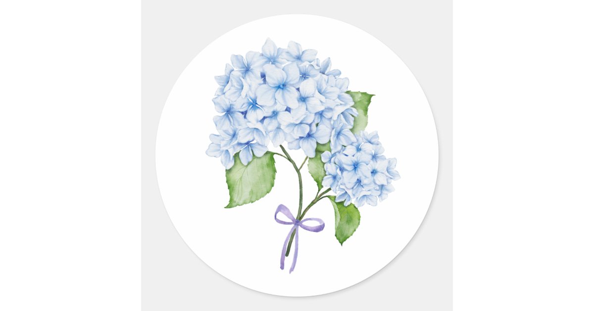 Grandmillenial floral hydrangea bow blue preppy classic round sticker ...