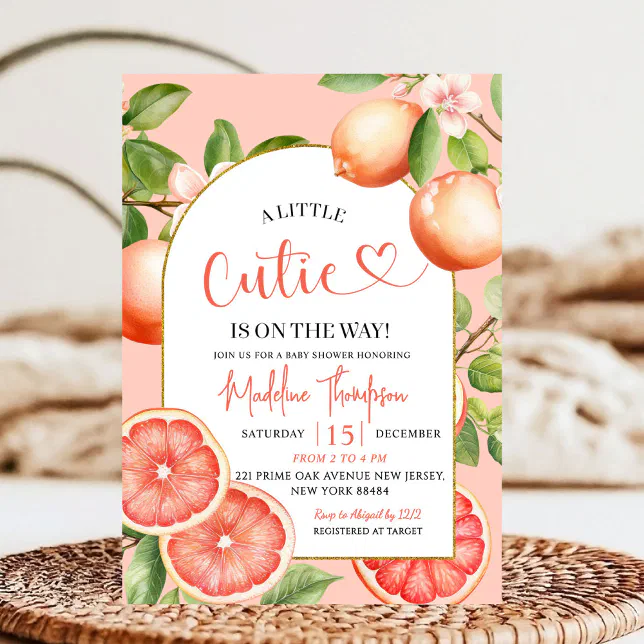Grapefruit Citrus Theme Summer Fruit Baby Shower Invitation | Zazzle