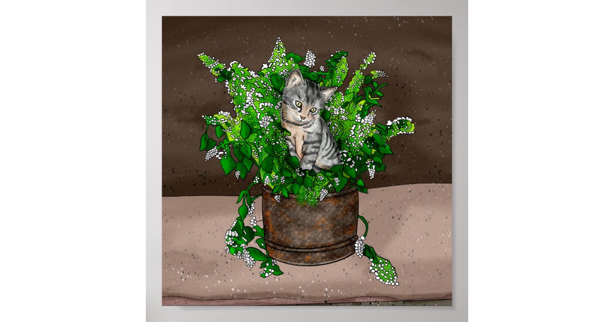 Gray Kitten in Bucket of Catnip Poster | Zazzle