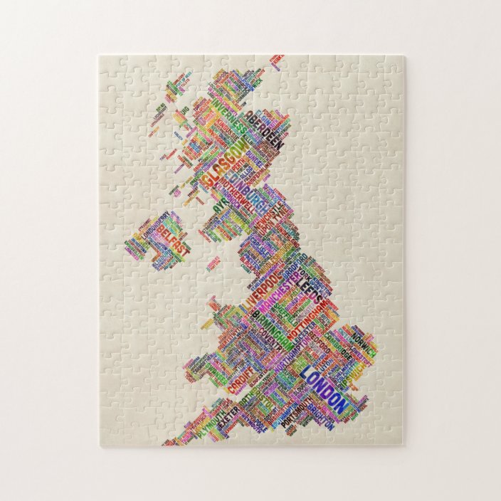 Great Britain UK City Text Map Jigsaw Puzzle | Zazzle.co.uk