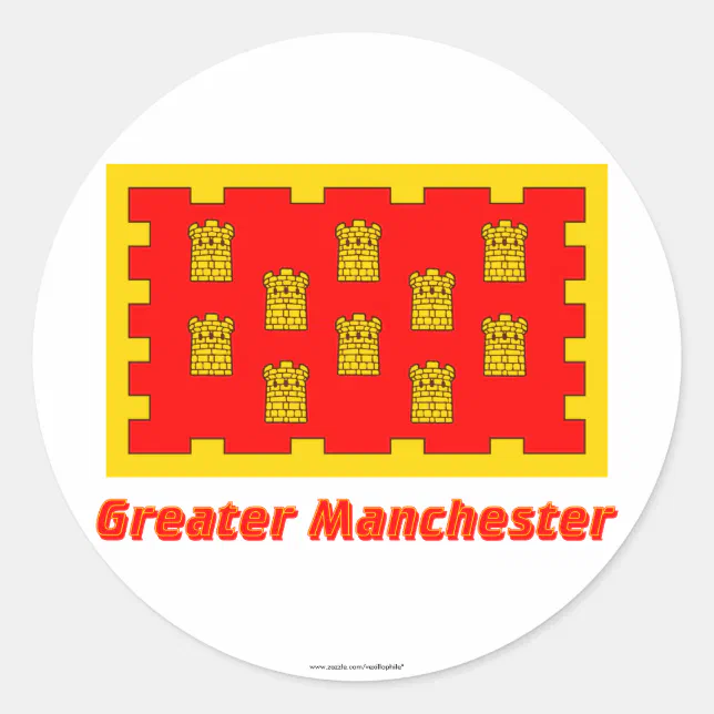 Greater Manchester Flag with Name Classic Round Sticker | Zazzle