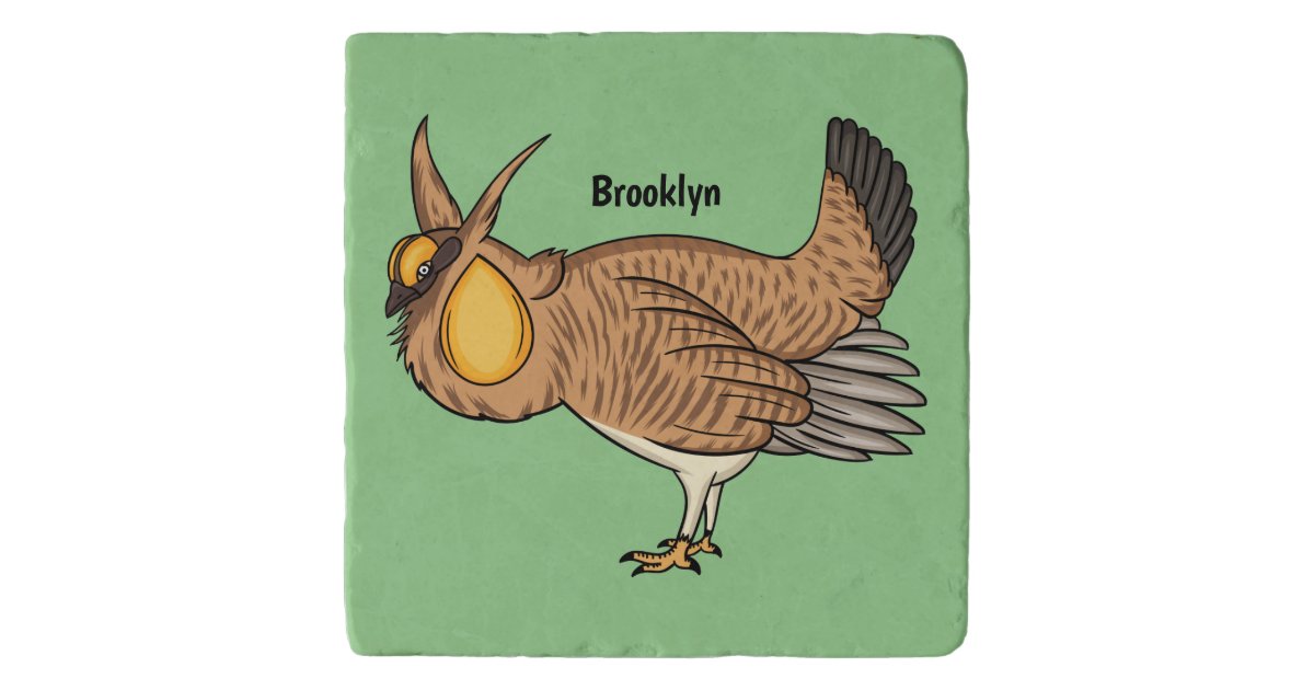 Greater prairie chicken cartoon illustration trivet | Zazzle