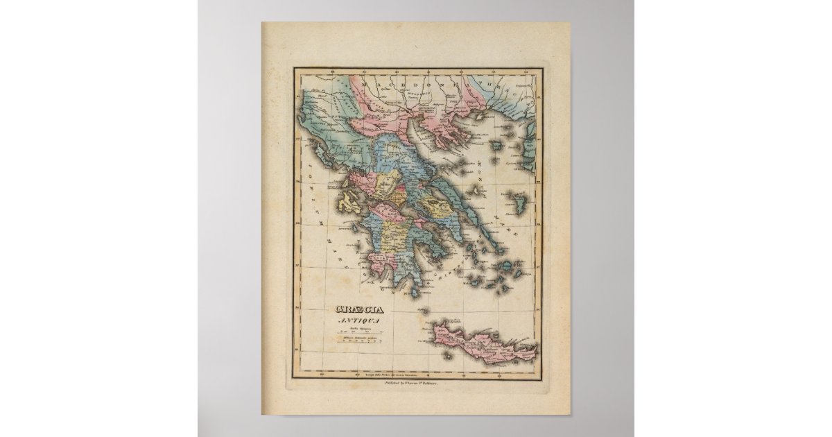 Greece Full color Atlas Map Poster | Zazzle