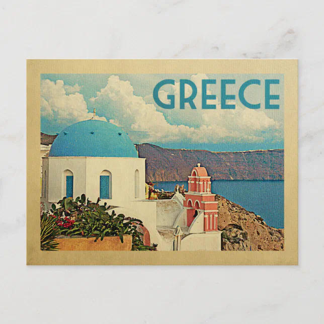 Greece Santorini Postcard Vintage Travel | Zazzle