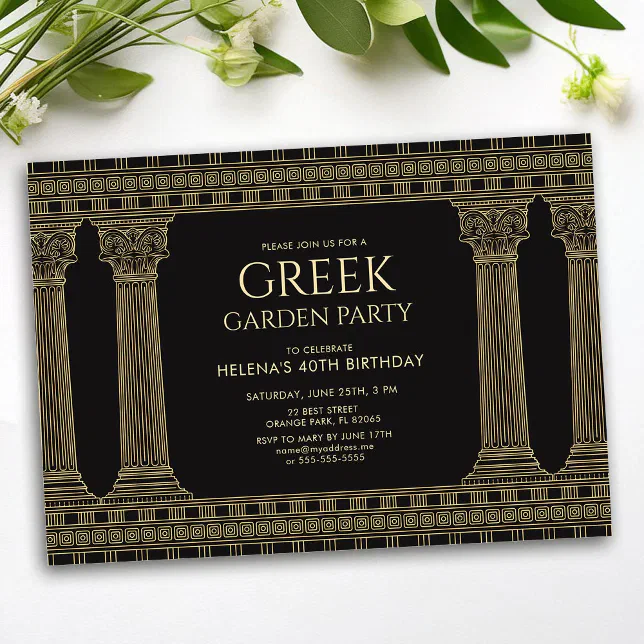 Greek Birthday Party with Custom Colour Graphics Invitation | Zazzle