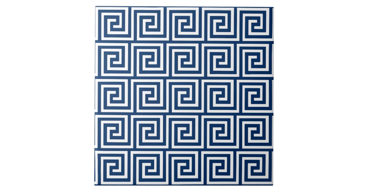 Greek Key, navy blue and white Tile | Zazzle