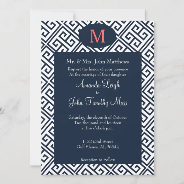 Greek Key Wedding Invitation | Zazzle