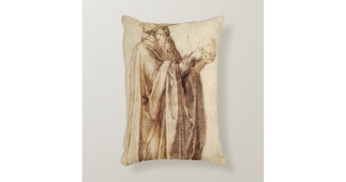 Greek Philosopher with Human Skull by Michelangelo Decorative Cushion ...