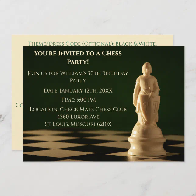 Green 30th Birthday Party Chess Pawn Invitation | Zazzle