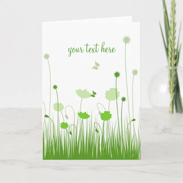 Green and White Poppies Meadow Script Card | Zazzle