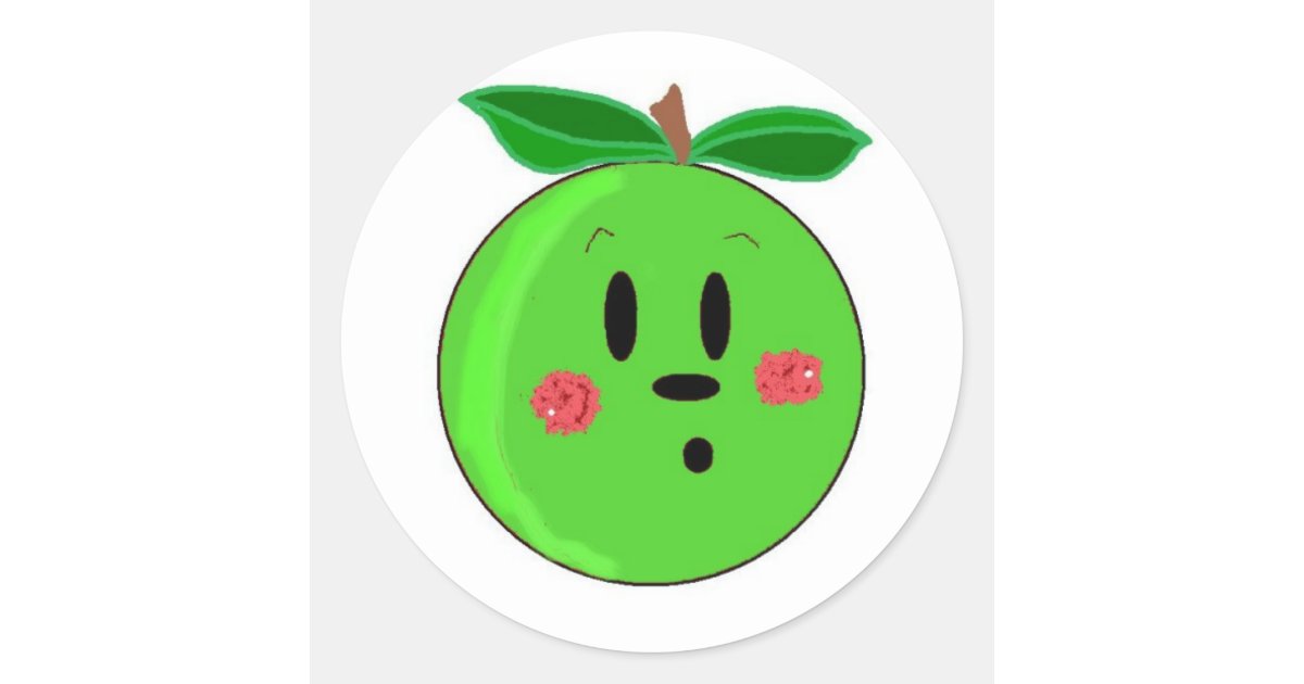 Green Apple Face Classic Round Sticker | Zazzle